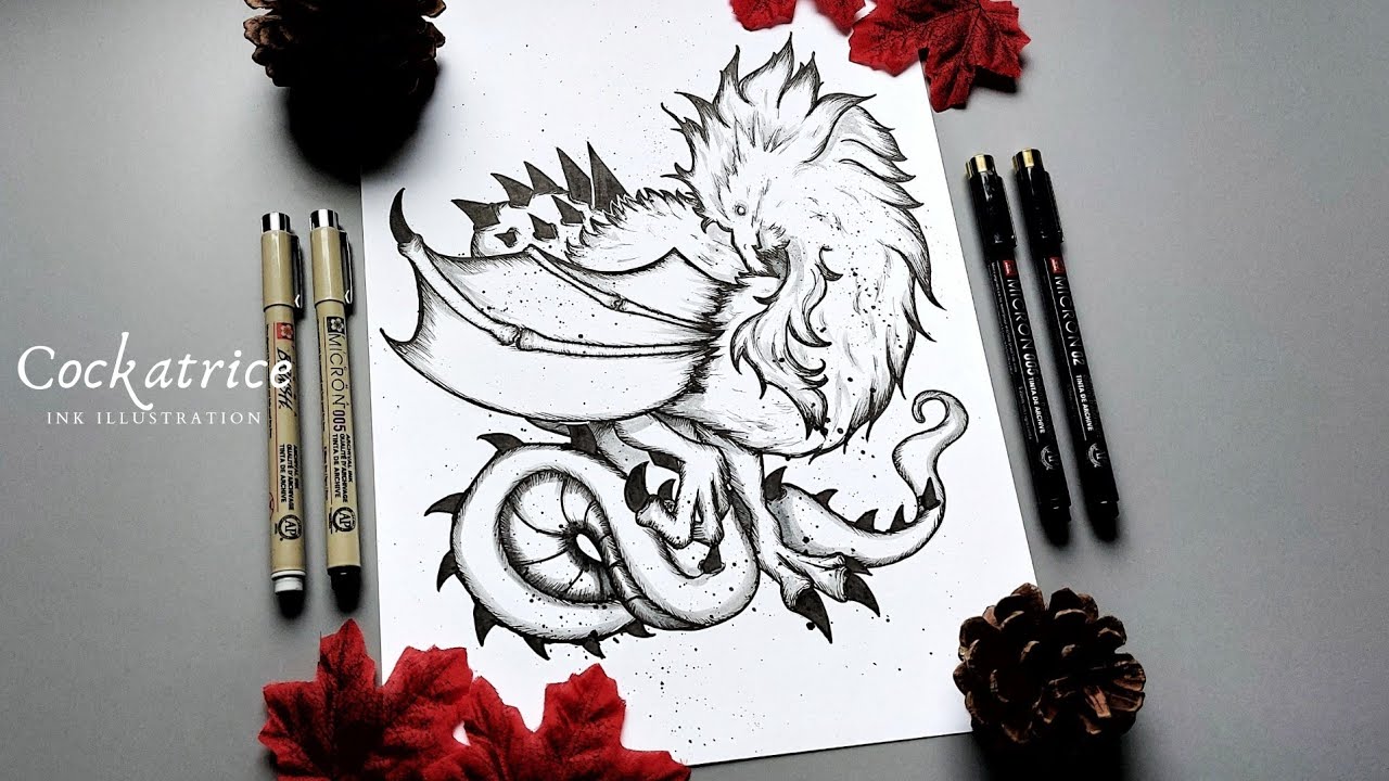 Draw a Cockatrice with me in inks - Snowtober 2022 - YouTube