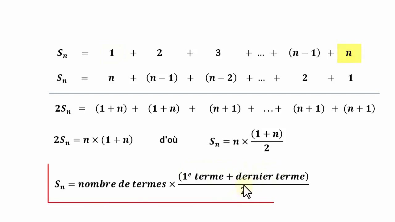 Calcul de la somme des termes consécutifs d'une suite arithmétique ...