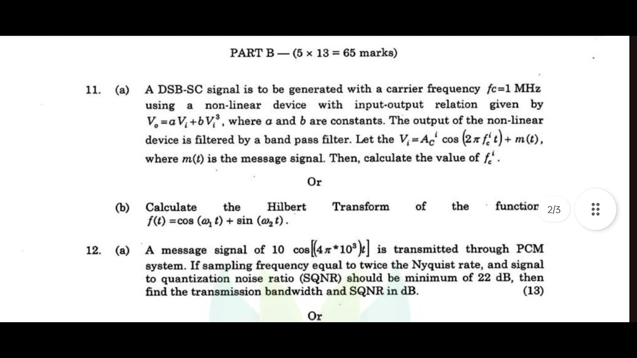 BE || EC3491 / II Year /IV Sem/Communication Systems||Question Paper ...