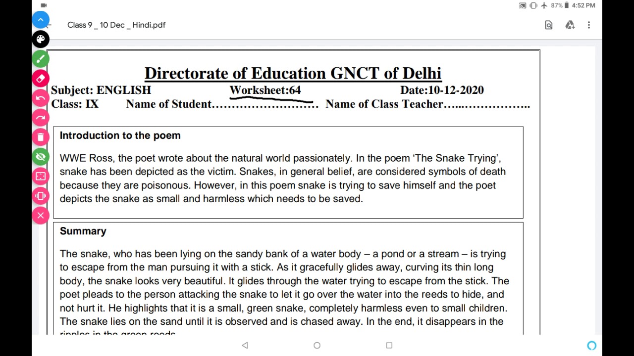 Worksheet 64 class 9 Subject English 10/12/2020 - YouTube