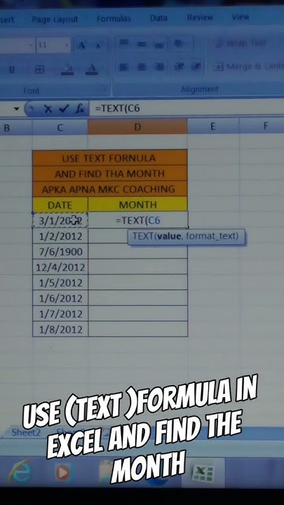 Use text formula excel in find the month - YouTube