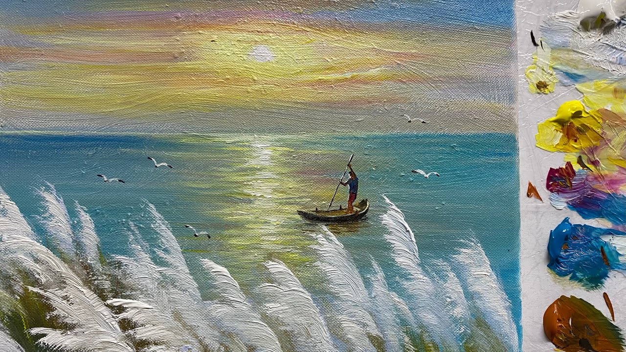 How to draw a romantic reed bush on the beach - YouTube