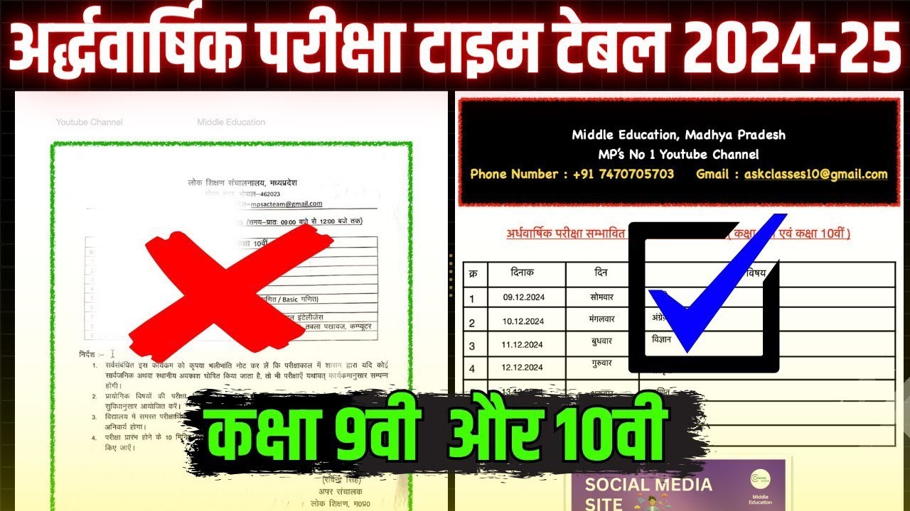 Mp board half yearly Exam possible Time Table 2024-25/Ardhvarshik ...