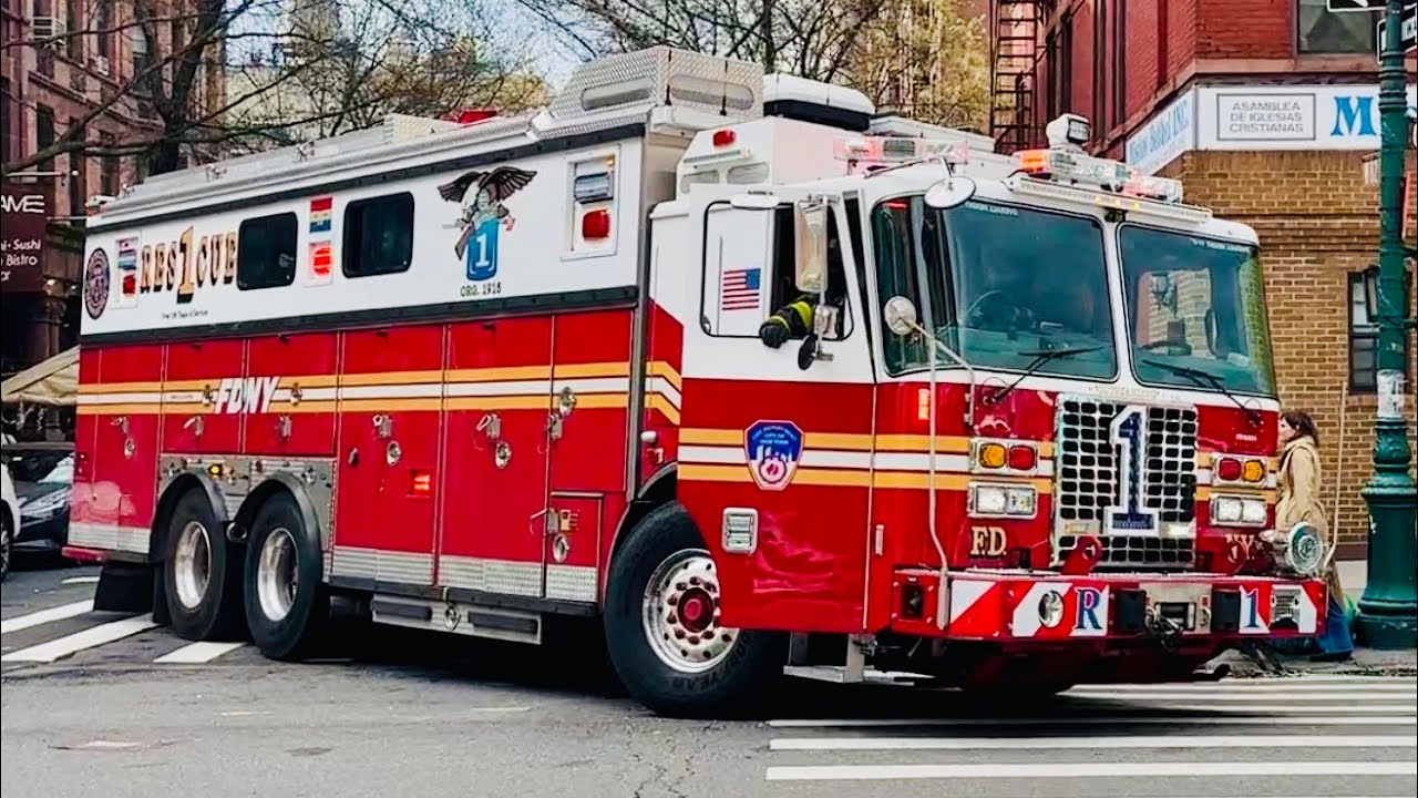 FDNY RESCUE 1 RESPONDING URGENTLY INTO A 10-75 FIRE ON COLUMBUS AVENUE ...