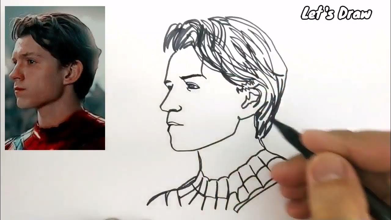 ONE LINE DRAW , how to draw spiderman tom holand with only one line ...
