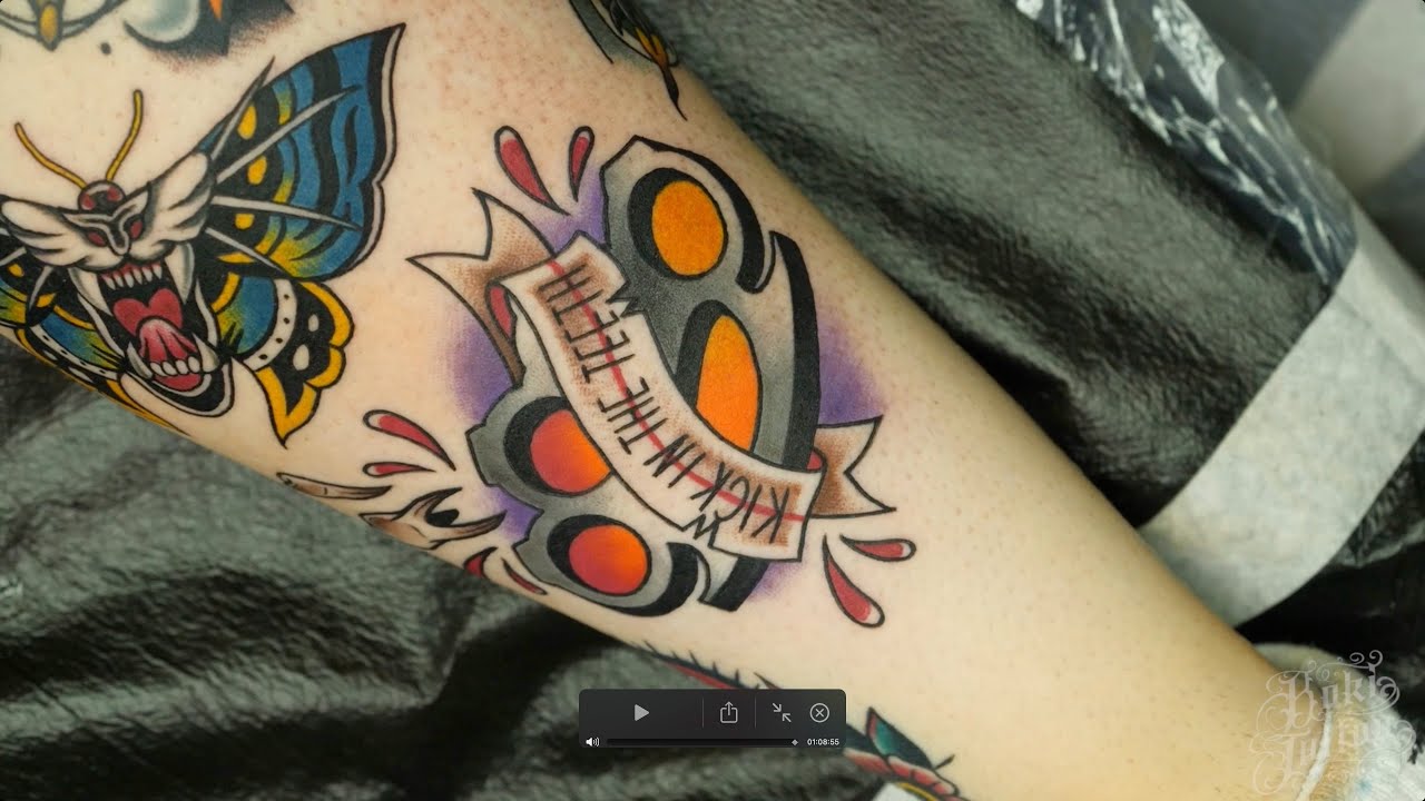 Old School Brass Knuckles Tattoo | Full Color Process Start to Finish ...