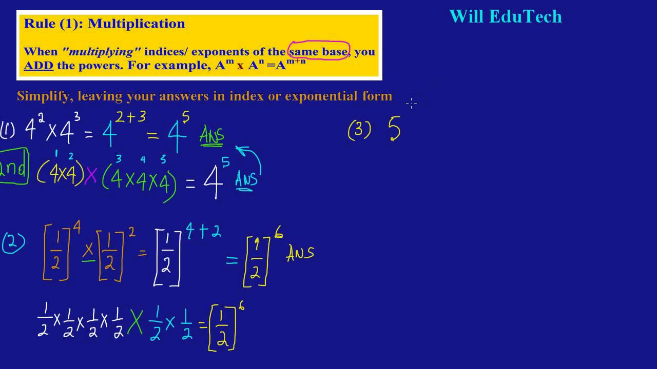 Properties of Exponents or Indices: Rule (1) Multiplying exponents of ...