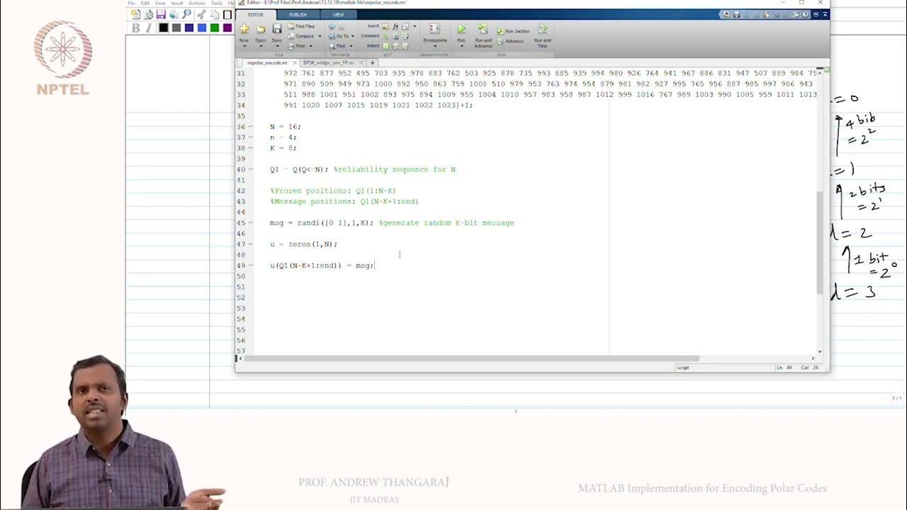 MATLAB Implementation for Encoding Polar Codes #swayamprabha #ch19 - YouTube