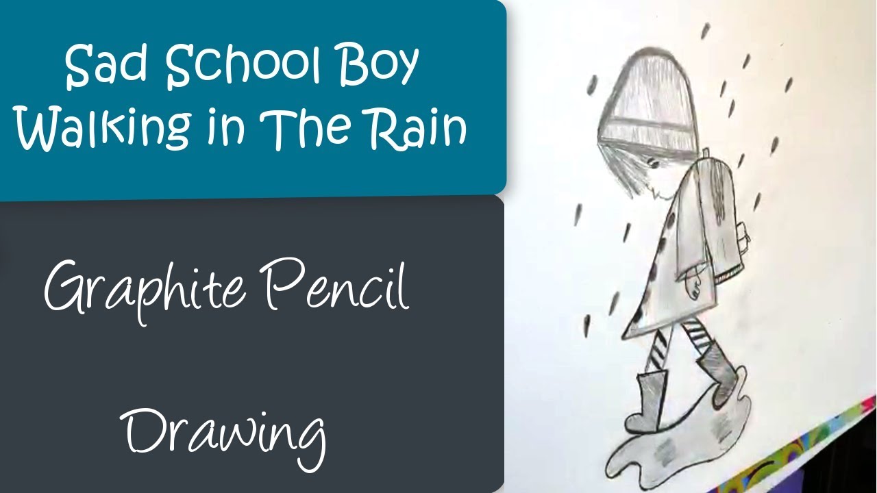 Sad Man Walking In Rain Drawing