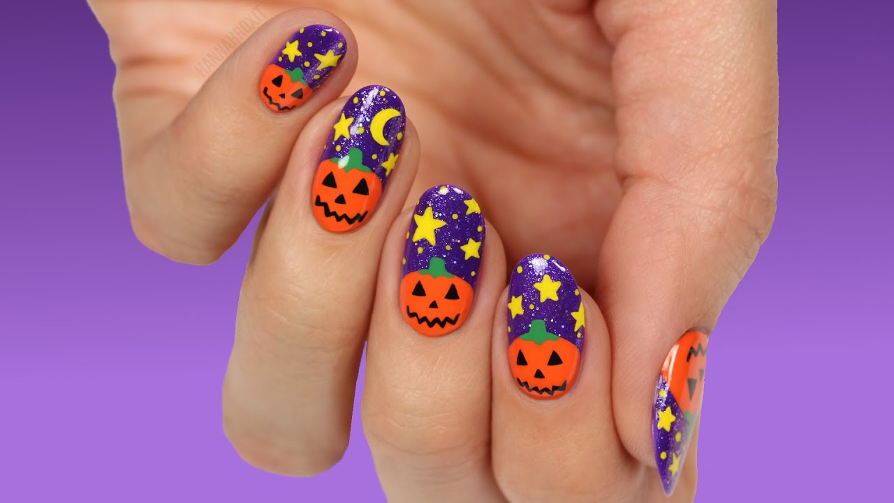 Cute Halloween Pumpkin Nail Art - YouTube