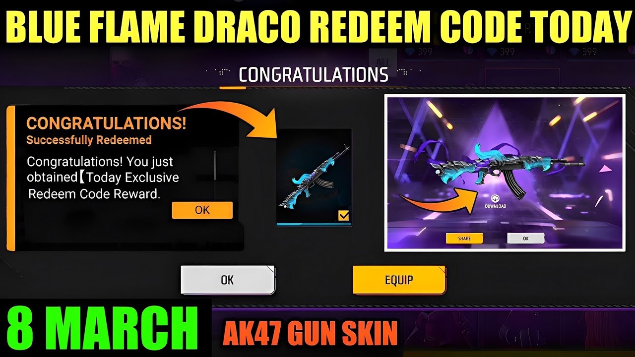 blue flame draco redeem code today | AK47 gun skin redeem code - YouTube