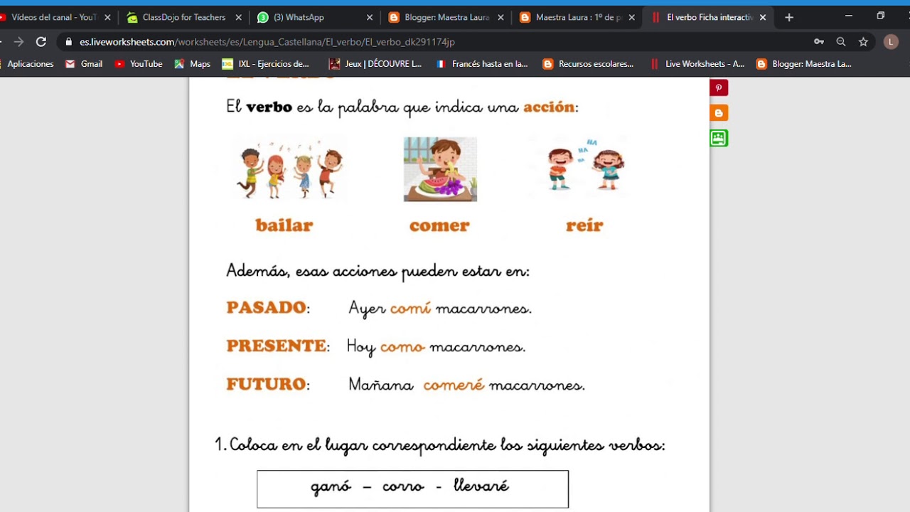 Hojas De Trabajo De Pasado, Presente Y Futuro De Primer Grado Pasado