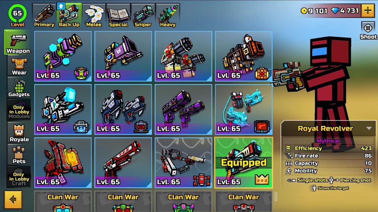 Pixel Gun 3D - Using all 65 lvl Back Up Weapons Challenge - YouTube