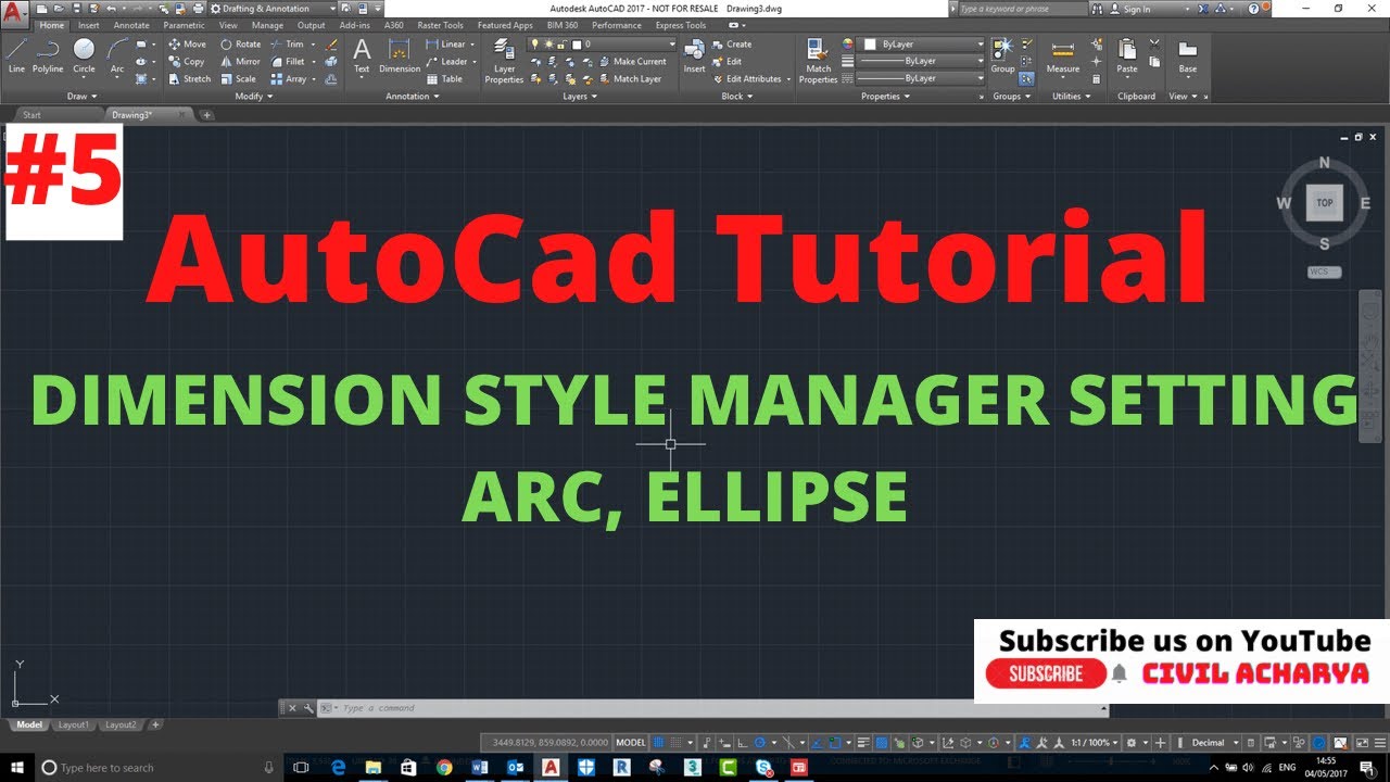 #5 AutoCad | Advance Dimension style manager setting | Arc | Ellipse ...