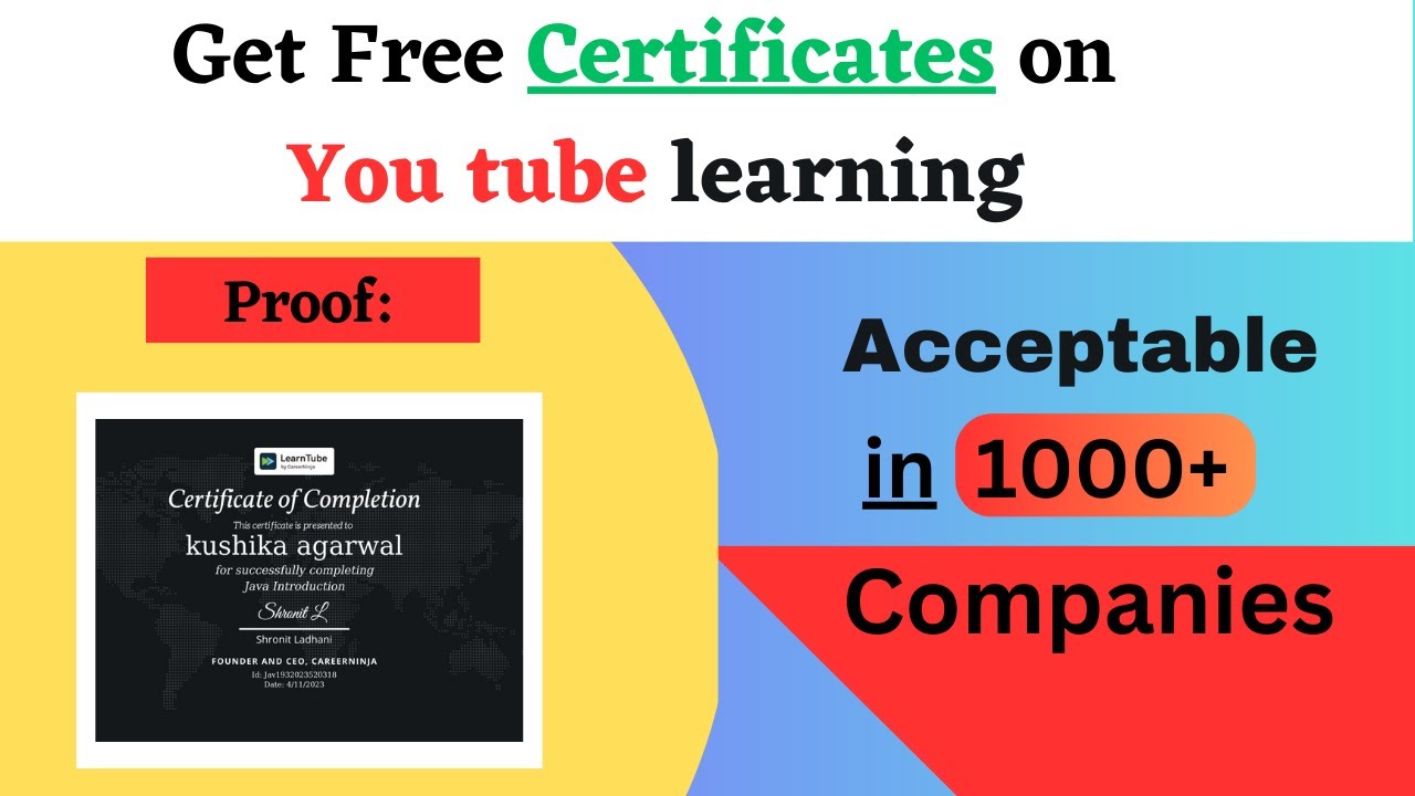 Get Certificates on learning from youtube | Free Certificate | 1000 ...