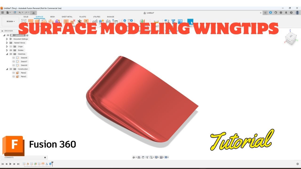 Learn to surface model wingtips in Fusion 360/CAD beginner to advance ...