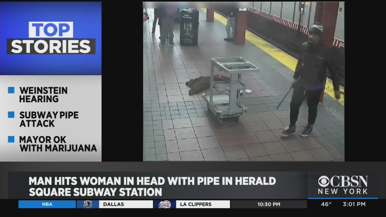 Man Hits Woman In Head With Pipe In Herald Square Subway Station - YouTube