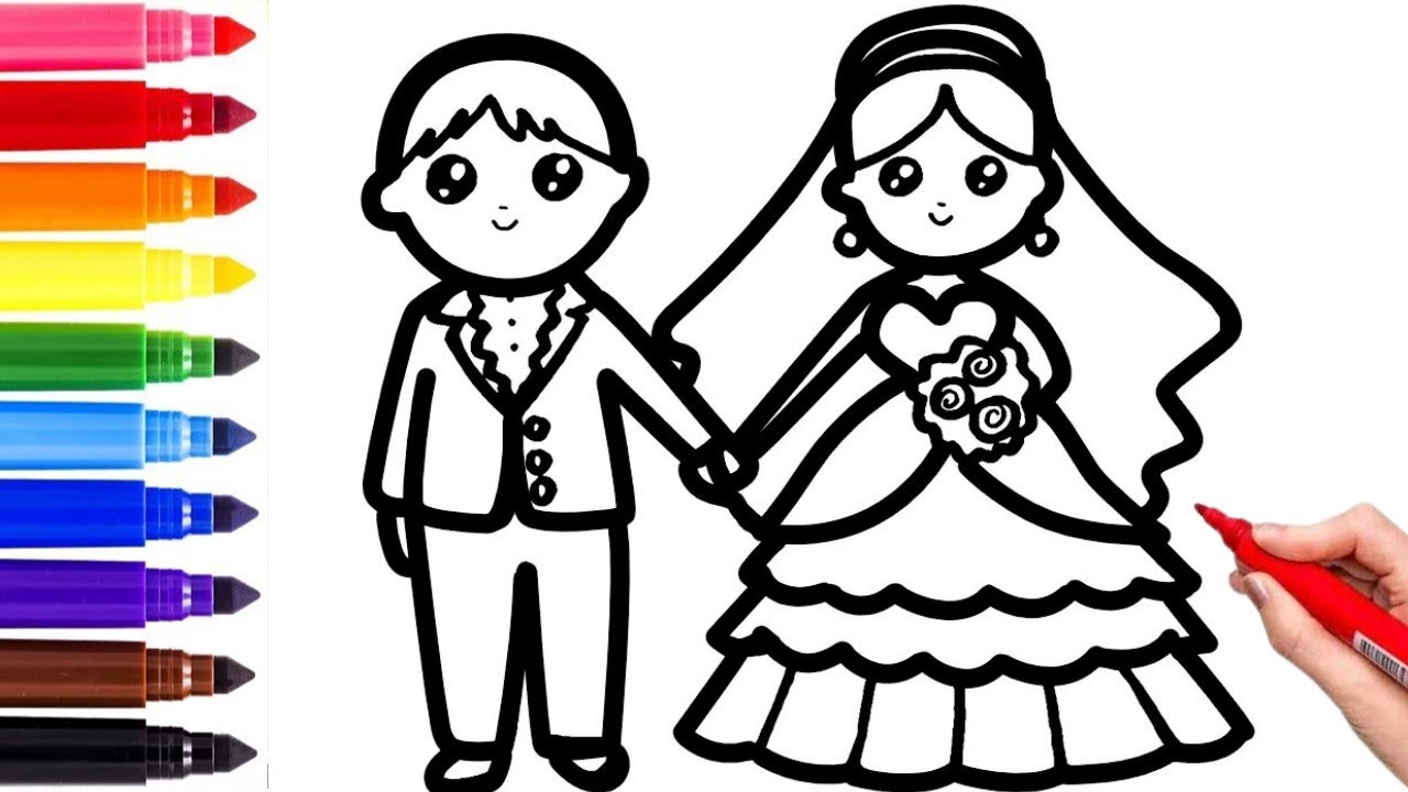 How to Draw Groom & Bride | Easy Drawing and Coloring - YouTube