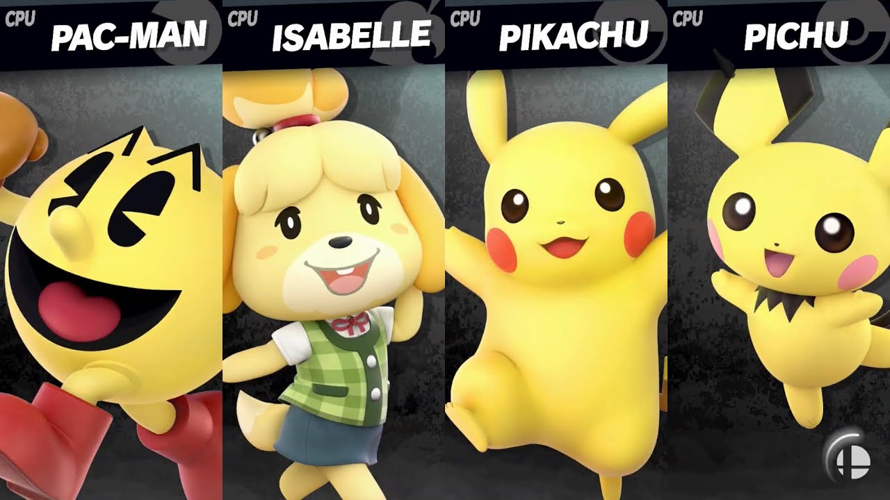 Super Smash Bros. Ultimate - Pac Man vs Isabelle vs Pikachu vs Pichu ...