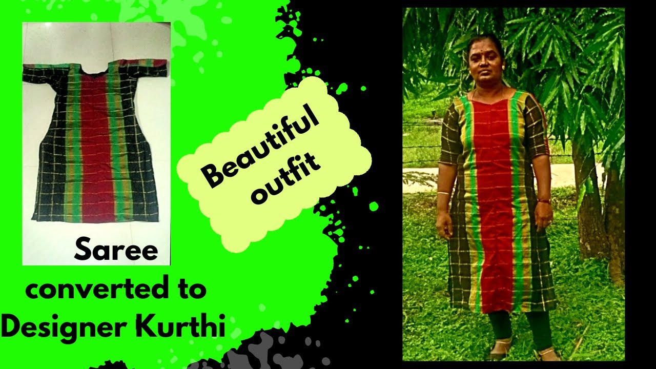 Designer Kurthi with centre Border Design from Saree# saree converted ...