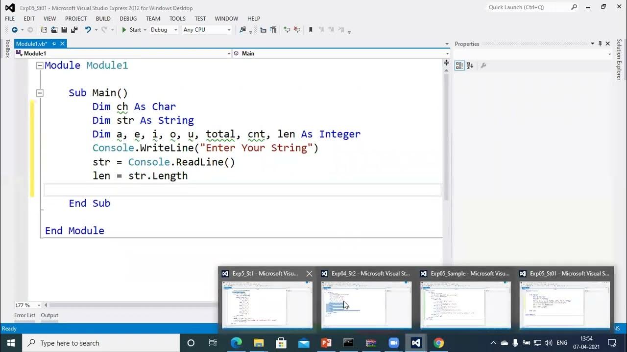 Vbnet Exp No 5 Implement A Program Using Select Case Statement To Count The Number Of Vowels