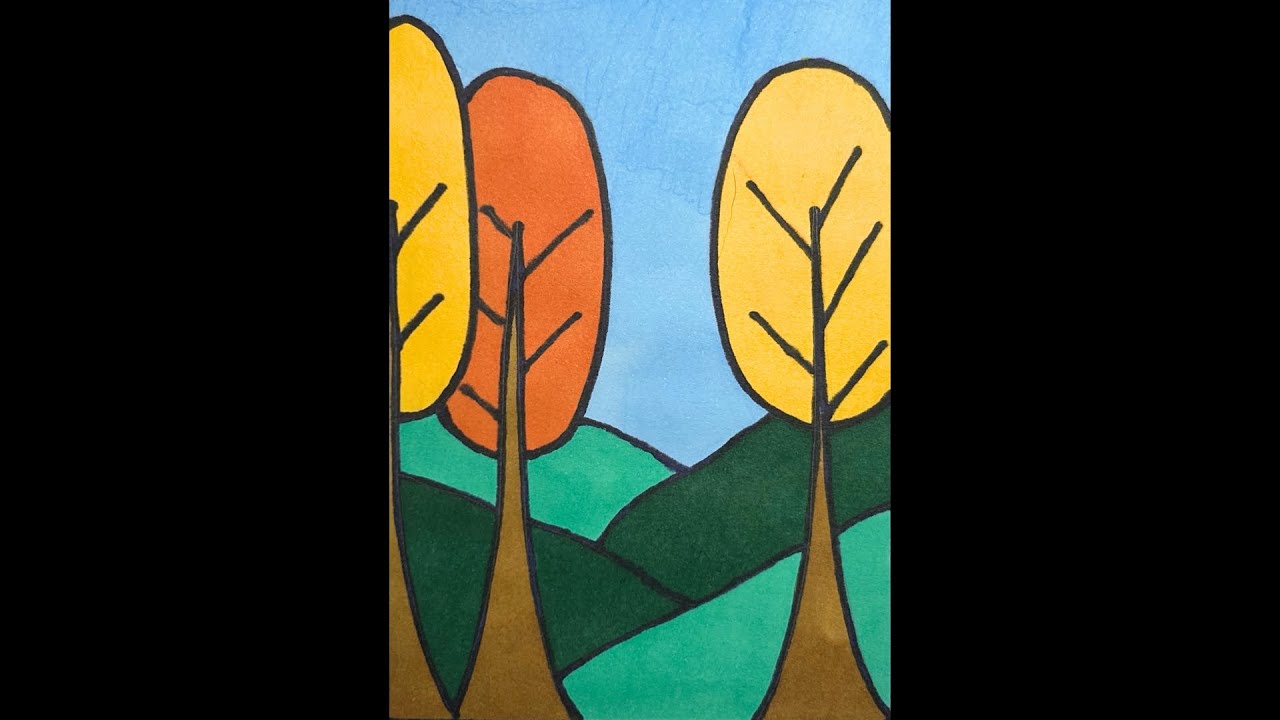 How To Draw a Fall Landscape Easy Step By Step | Drawing Fall Scenery ...