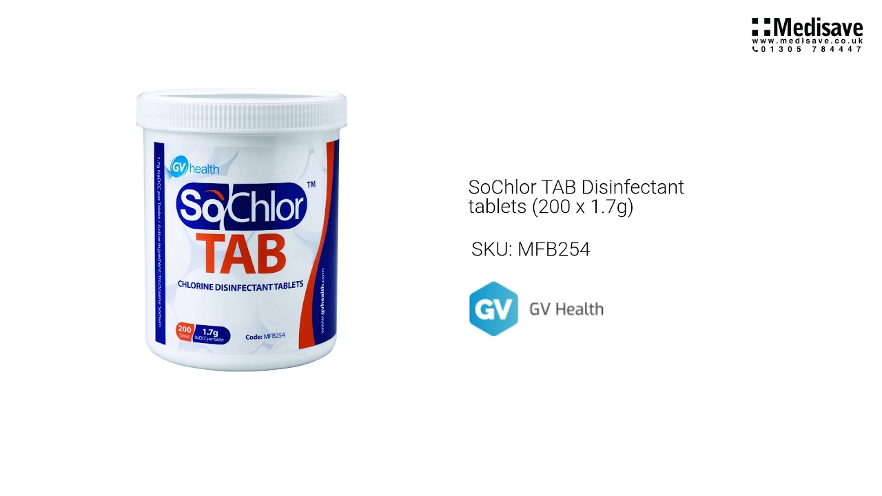 SoChlor TAB Disinfectant tablets 200 x 1 7g MFB254 - YouTube