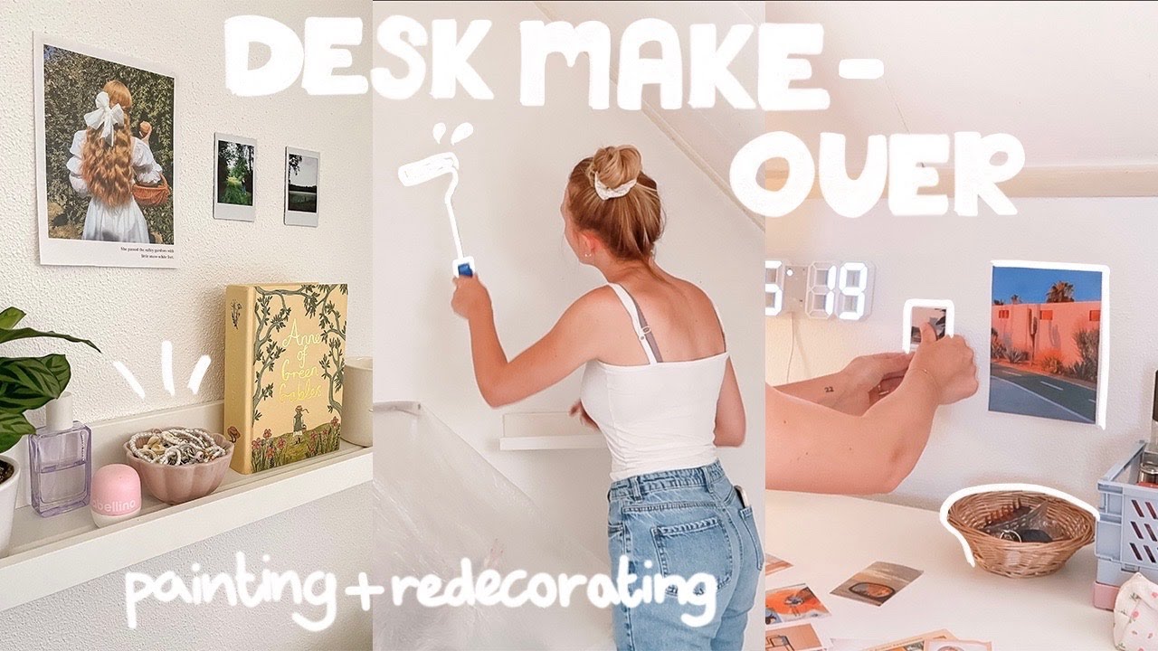 aesthetic desk makeover 🧚🏻‍♀️*cottagecore desk + desk setup* - YouTube