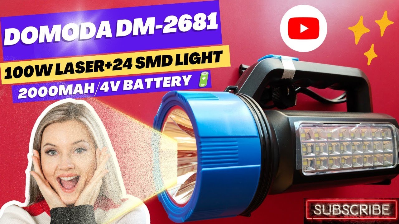 Domoda DM-2681 Kishan torch 🔦 100w Laser+24 Big SMD light - YouTube
