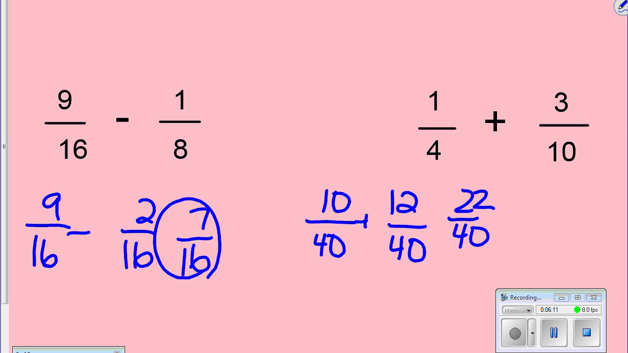 7th Grade: Lesson 4-4 Adding and Subtracting Unlike Fractions - YouTube