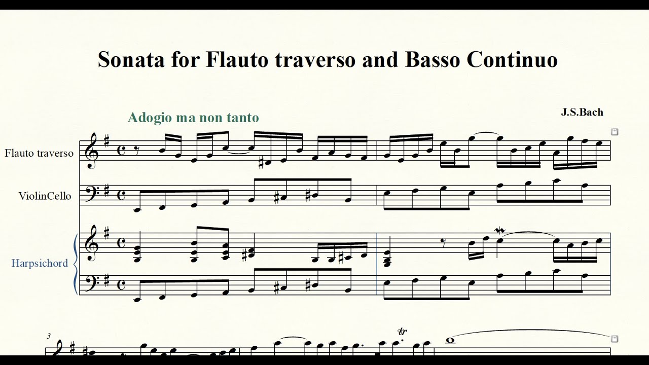 Bach - Sonata for Flute and Basso Continuo in E minor, BWV 1034 - YouTube