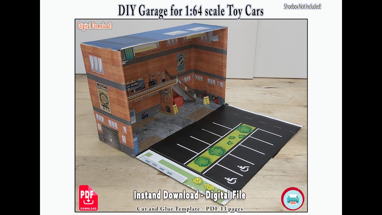DIY Garage for 1:64 scale Toy Cars, Paper Craft Miniature Car Garage ...