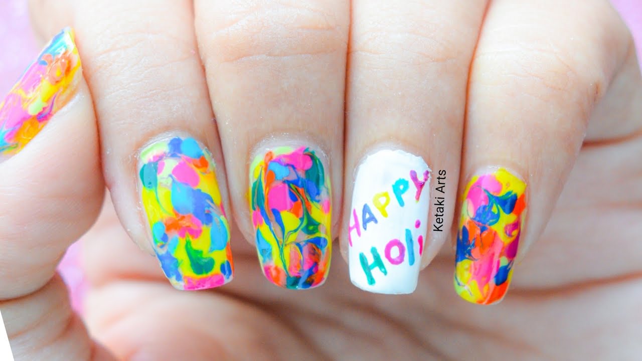 Holi Special Nail Art|| Easy and Simple Colourful Nail Art|| Ketaki ...