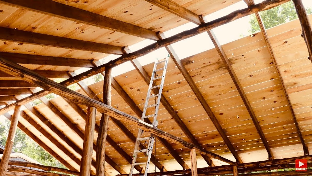 Log Home Roof Decking install start to finish - YouTube