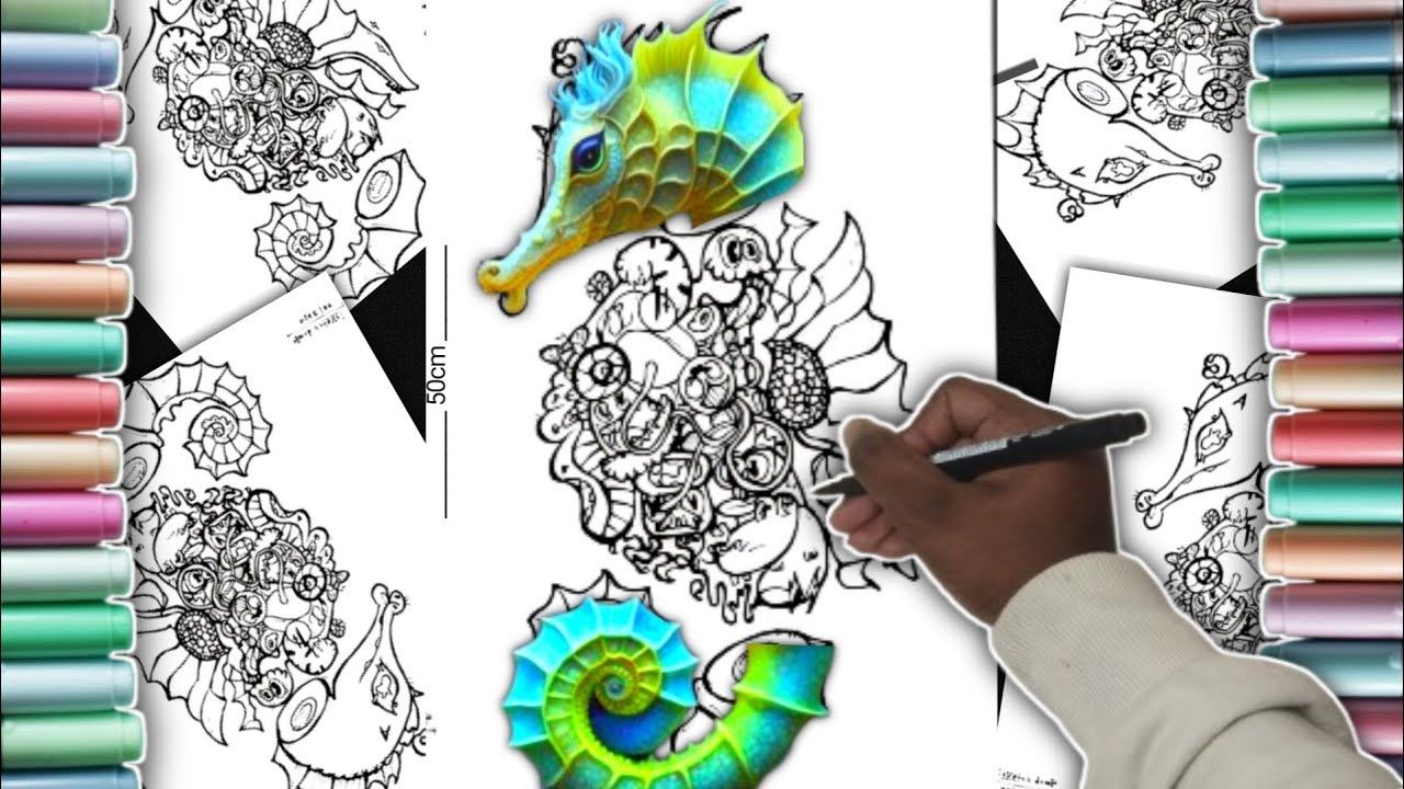 Drawing | DOODLE SEAHORSE In isketch doodle style | ohhh yaaa!! - YouTube