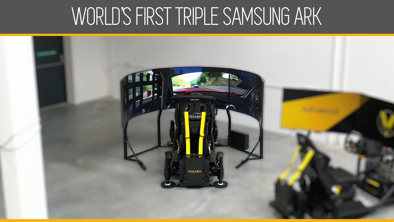 Vesaro | World's First 180 Degree Samsung Ark Sim Racing Setup - YouTube