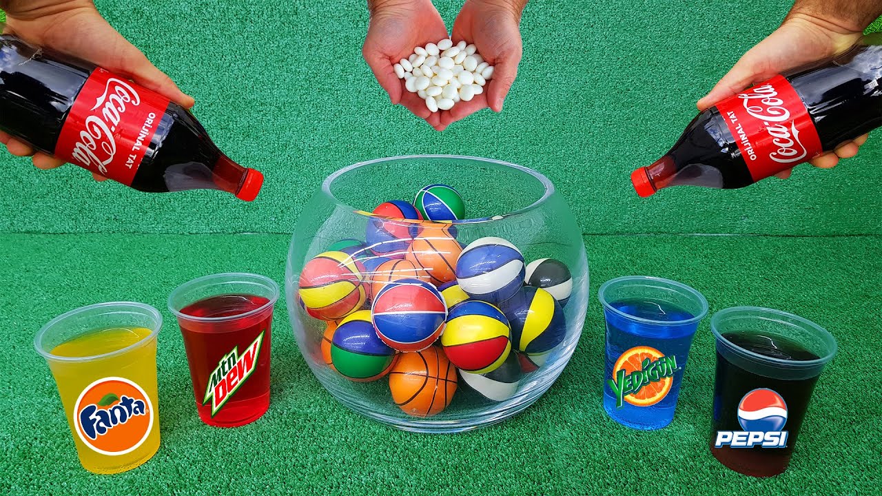Basketball VS Big Coca Cola !! Fanta, Mtn Dew, Pepsi, Sprite and Mentos ...