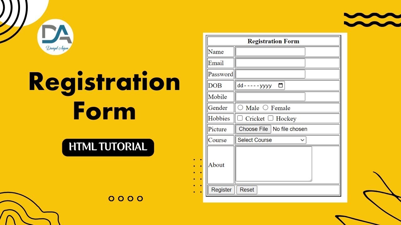 Html Registration Form In Hindi Urdu Html Tutorial Html Login Form 1744