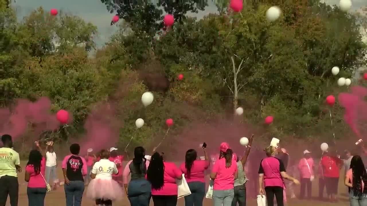 'Sprinkle Me Pink' breast cancer walk - YouTube