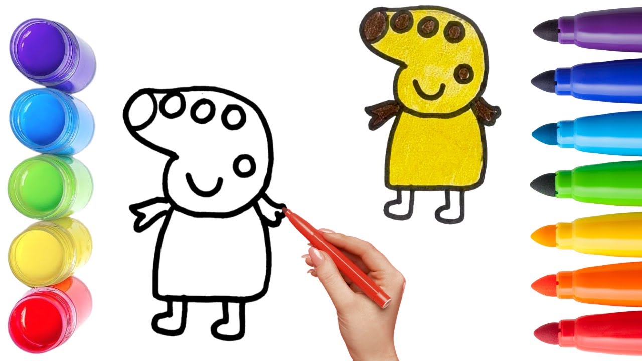 How To Draw cute Papa Pigge Drawing, Painting & Coloring For Kids and ...