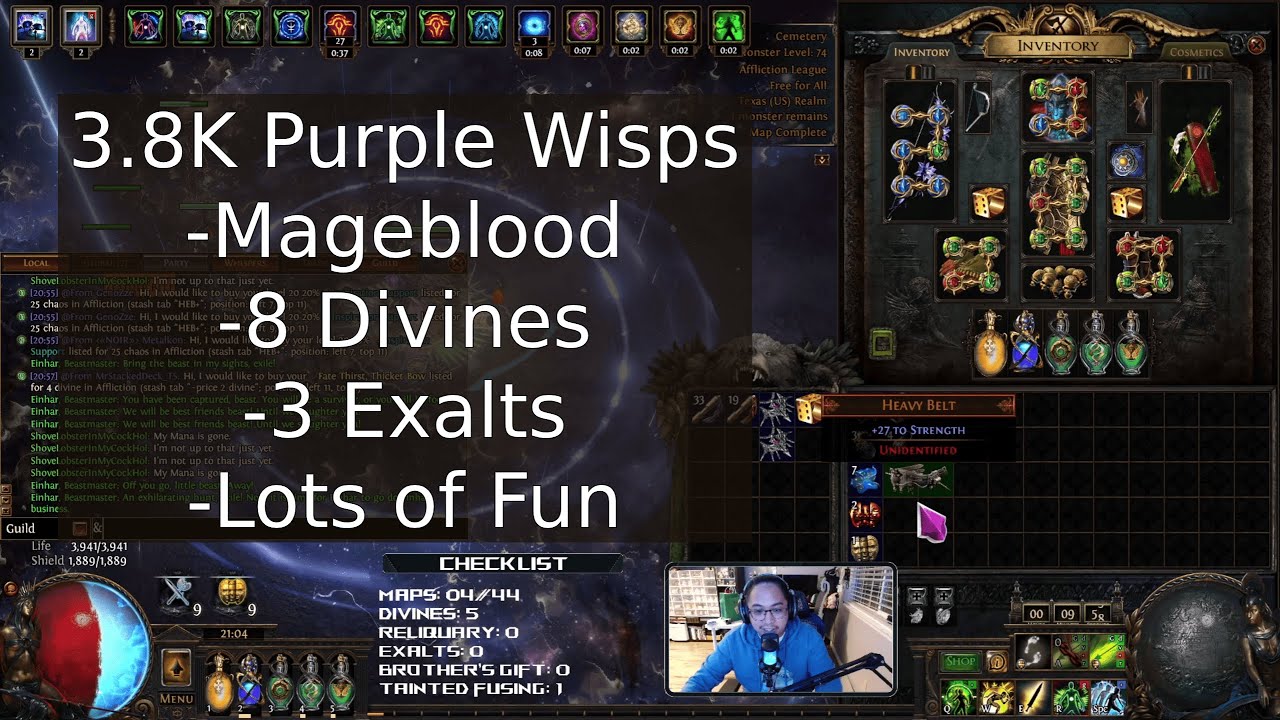 [PoE 3.23] - Mageblood Drop in 3.8K Wisp T7 Cemetery - YouTube