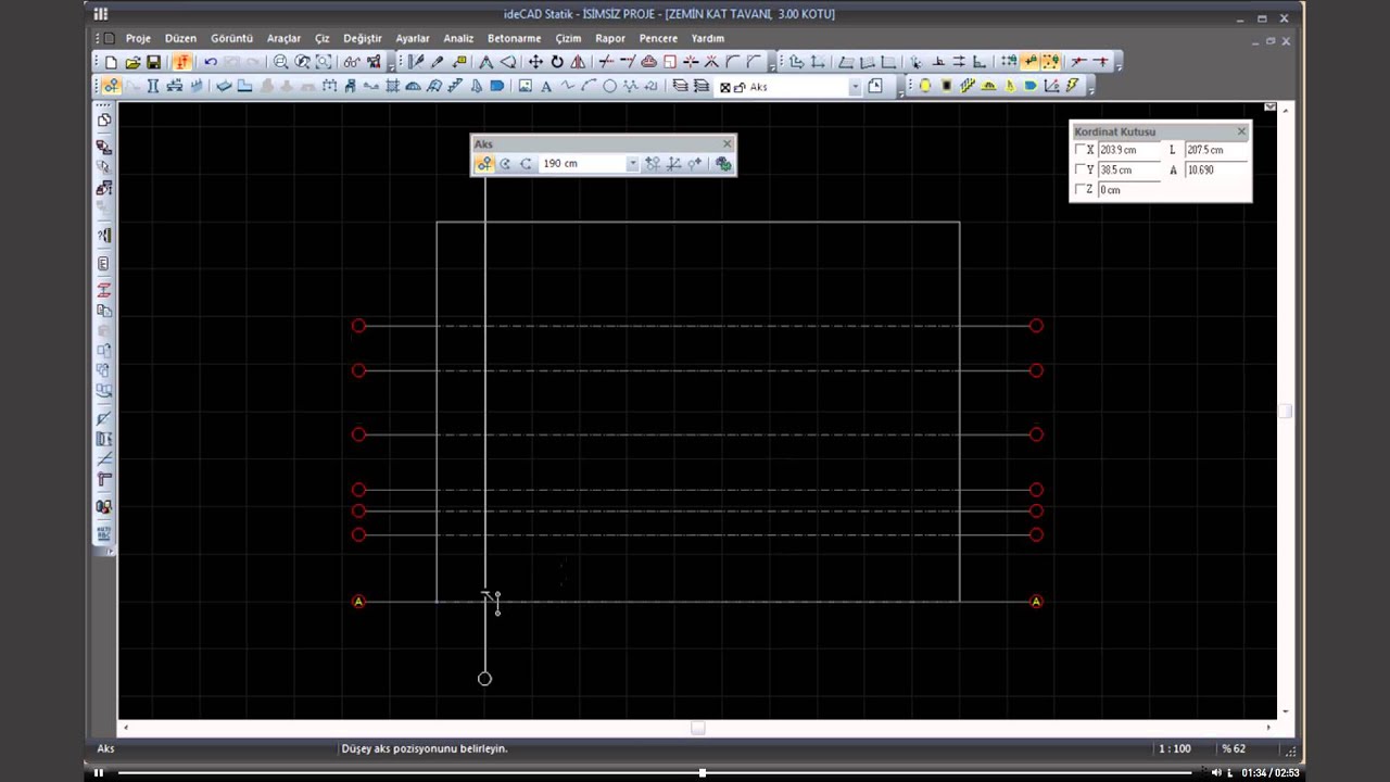 ideCAD Statik | Aks Çizimi - YouTube