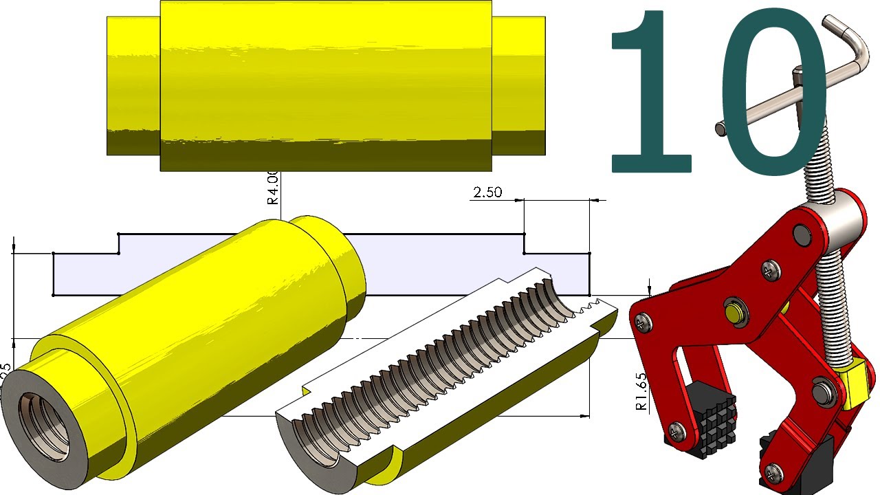 10-Project 49| Manual Clamp |SolidWorks Tutorial: pin shaft - YouTube