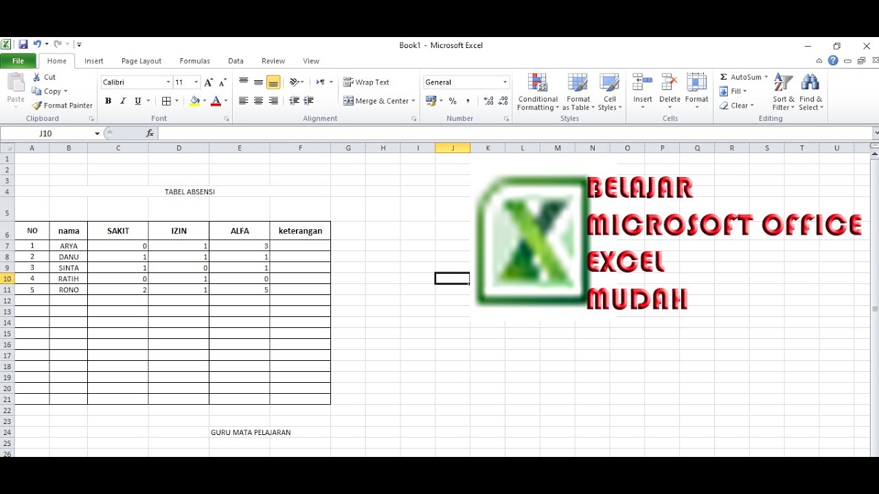 Belajar Microsoft Office Excel Part1 Membuat Tabel - YouTube