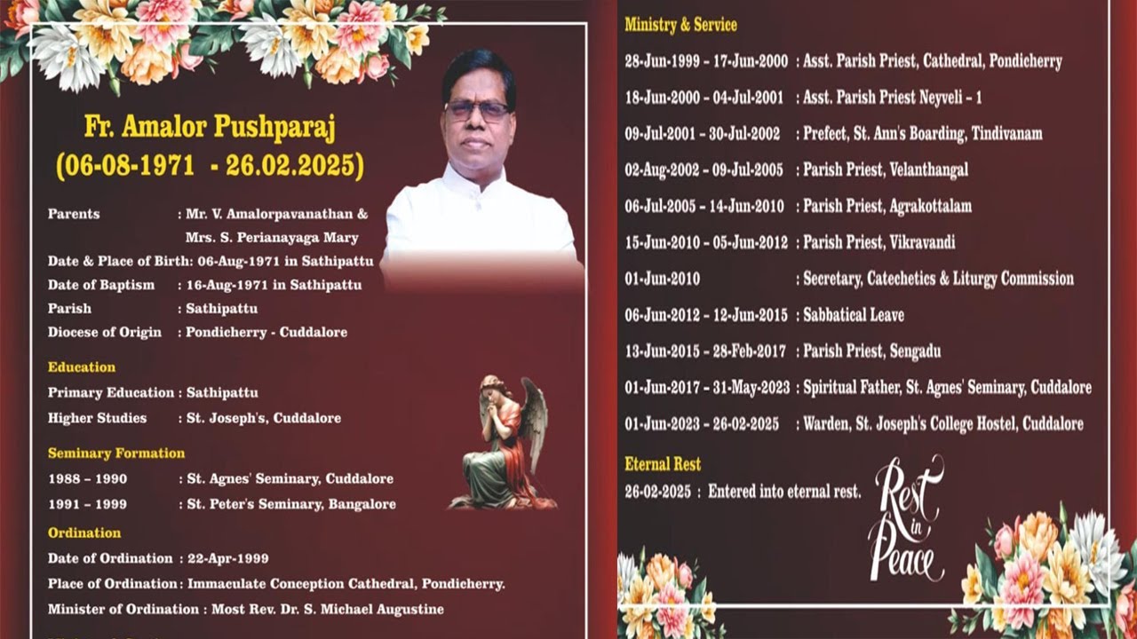 🔴LIVE - Funeral Mass - Rev. FR.AMALOR PUSHPARAJ @Immaculate Conception ...