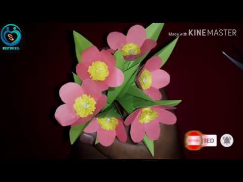 কাগজের ফুল।কাগজ ফুল।kagojer full banano. How to make a easy flower for ...