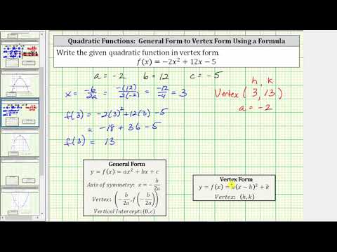 Quadratic Function: General Form to Vertex Form Using Vertex Equation ...