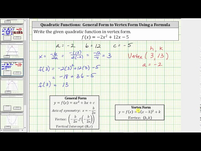 Quadratic Equations Standard Form To Vertex Form Youtube Vertex