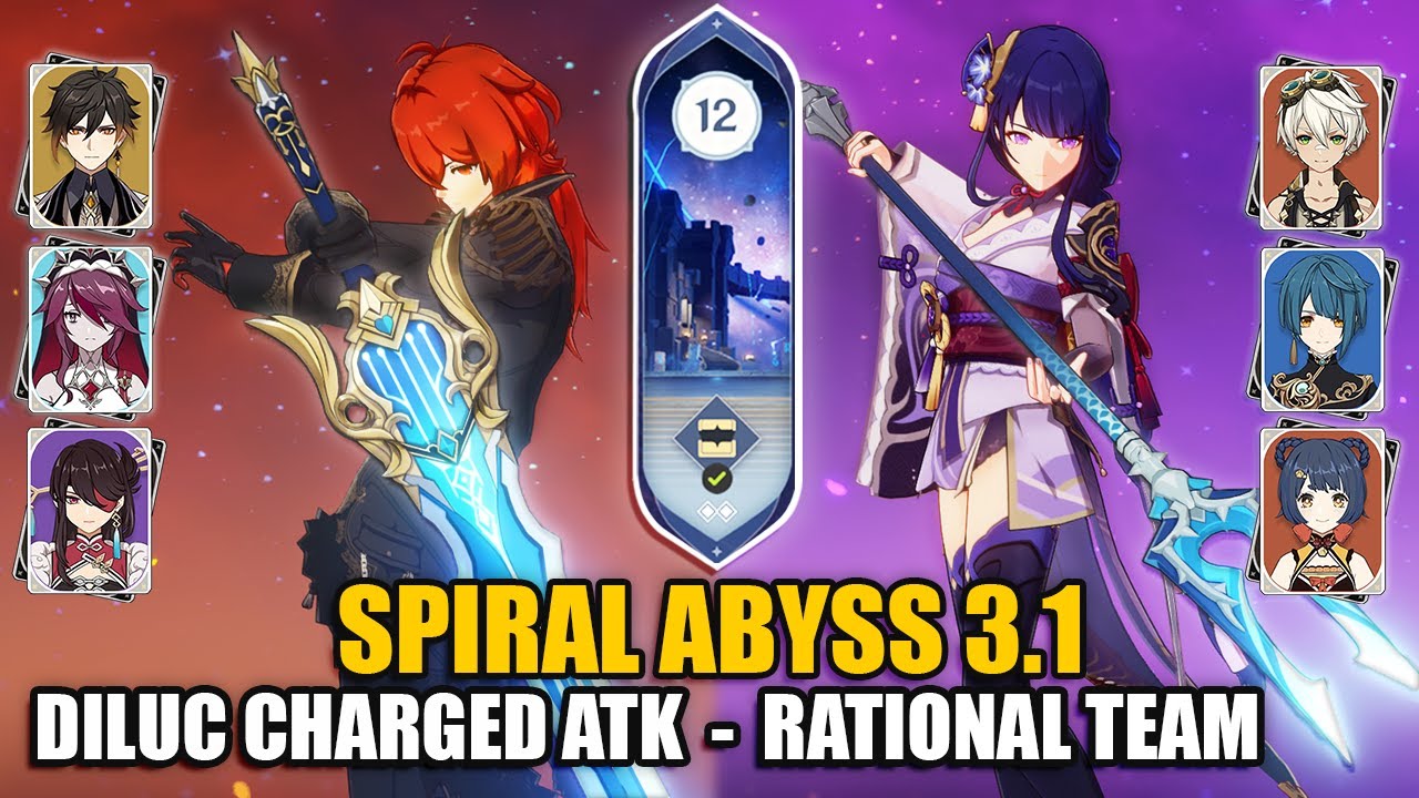 Diluc Physical Charged Attack & Rational Team | Spiral Abyss 3.1 Floor ...