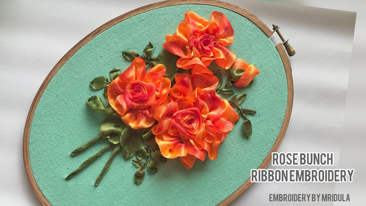 Orange Rose bunch - rose ribbon embroidery in a different way - YouTube